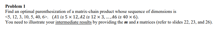 Problem 1 Find an optimal parenthesization of a | Chegg.com