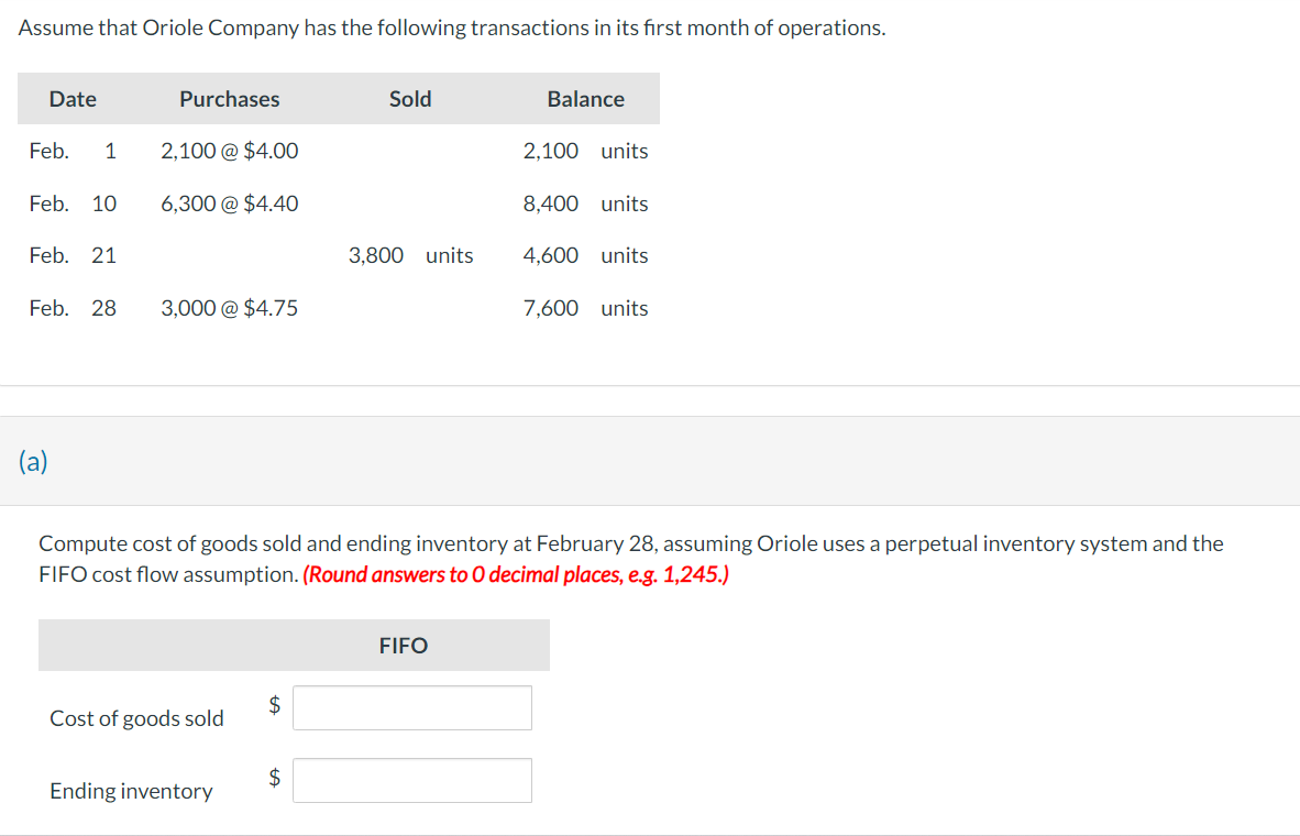Solved Assume that Oriole Company has the following | Chegg.com