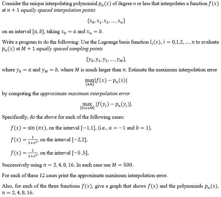 Consider the unique interpolating polynomial pn (x) | Chegg.com