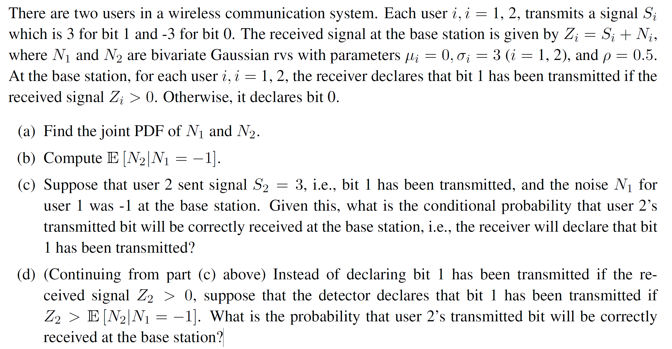 Solved There are two users in a wireless communication | Chegg.com