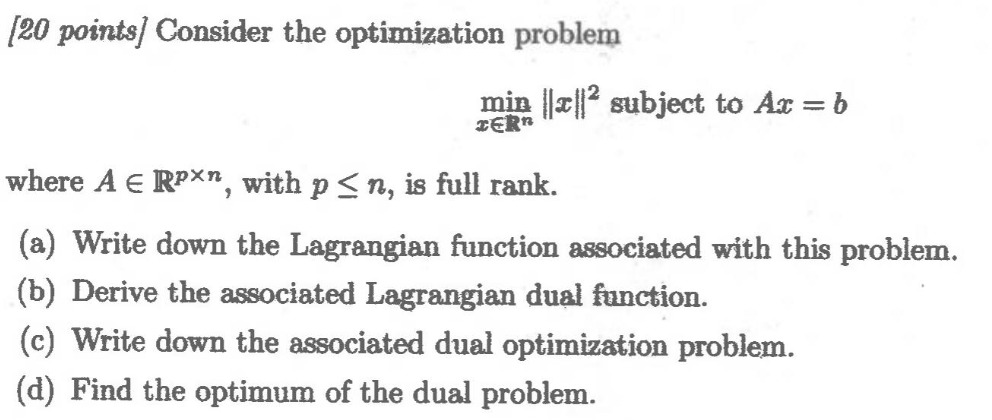 [20 points] Consider the optimization problem min | Chegg.com