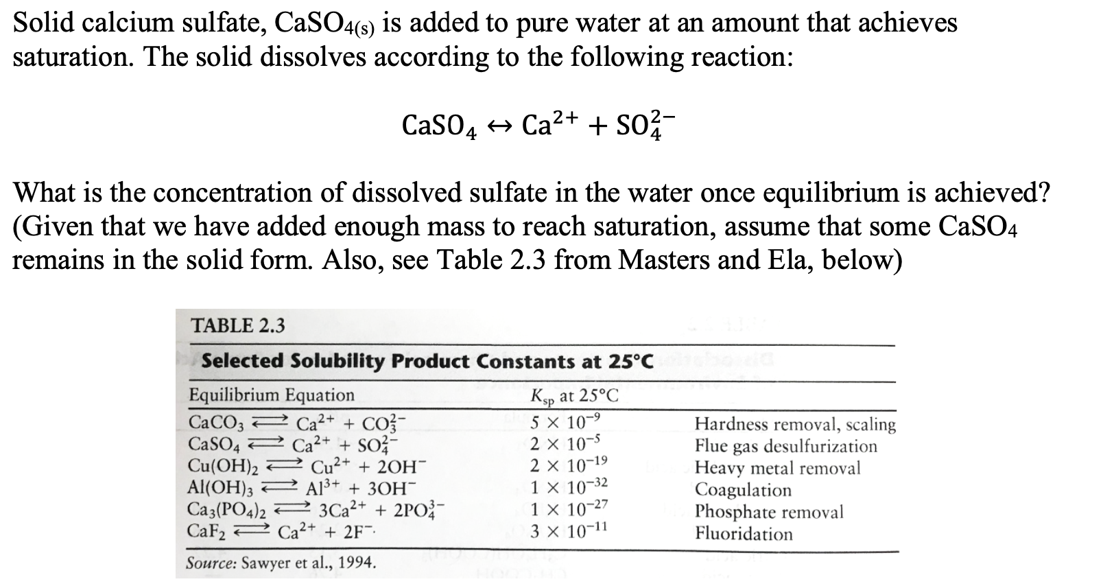 Solved Solid calcium sulfate, CaSO4(s) is added to pure | Chegg.com