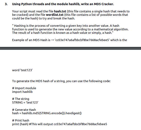 Solved Using Python Threads And The Module Hashlib Write An Chegg