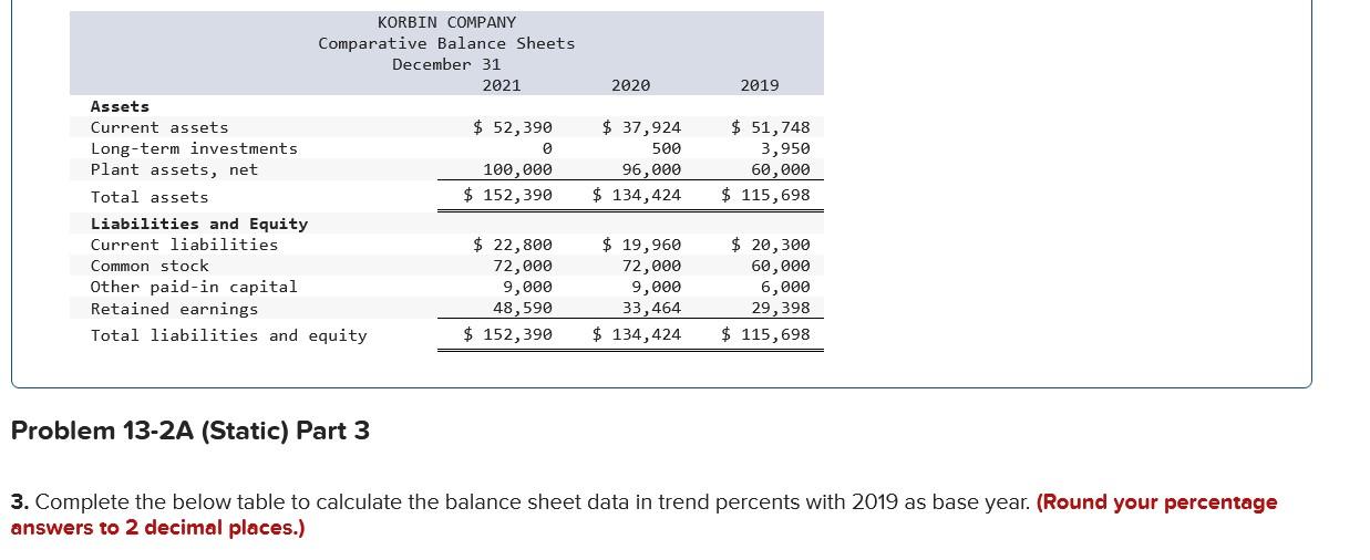 Solved Problem 13-2A (Static) Ratios, common-size | Chegg.com