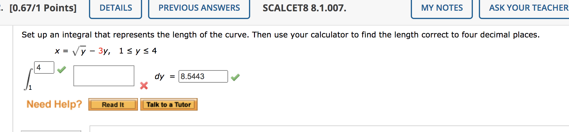 Solved · [0.67/1 Points] DETAILS PREVIOUS ANSWERS SCALCET8 | Chegg.com