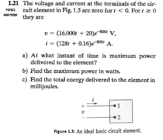 Solved 1.21 The voltage and current at the terminals of the | Chegg.com