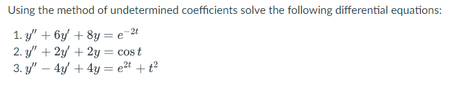 Solved Using the method of undetermined coefficients solve | Chegg.com