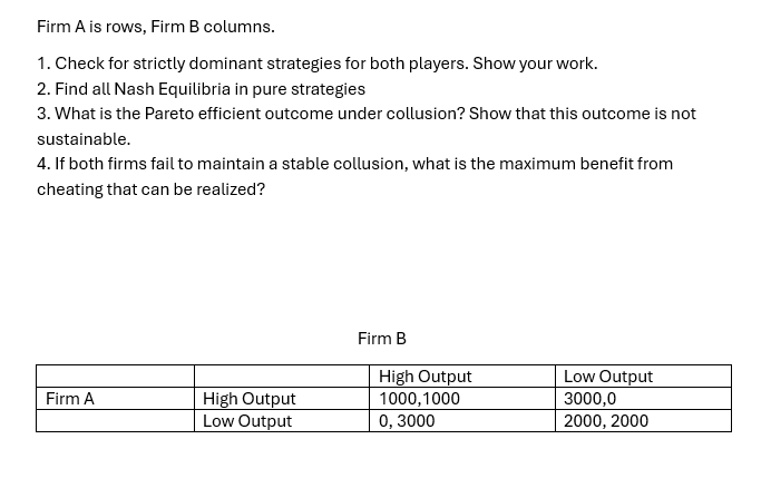 Solved Firm A is rows, Firm B columns. 1. ﻿Check for | Chegg.com