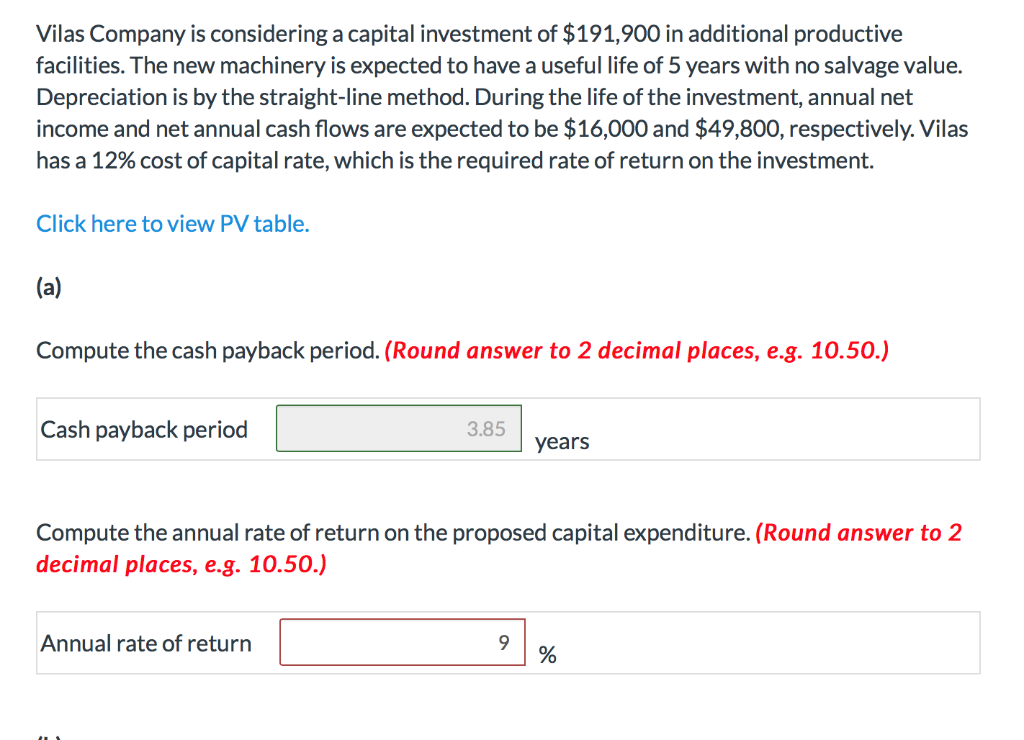 Solved Vilas Company is considering a capital investment of | Chegg.com