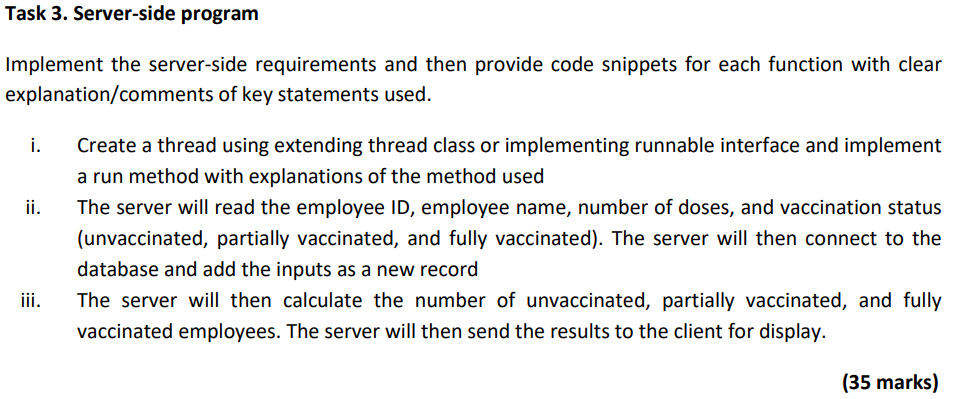 Solved Task 3. Server-side program Implement the server-side | Chegg.com