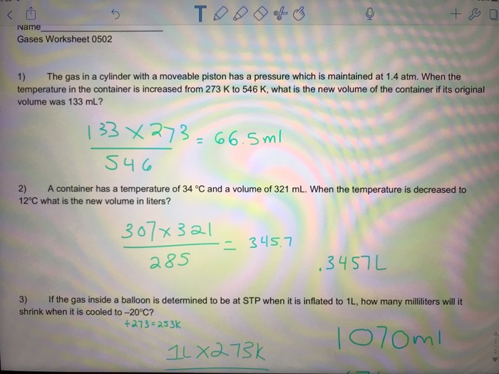 Solved Name Gases Worksheet 0502 1) The gas in a cylinder | Chegg.com