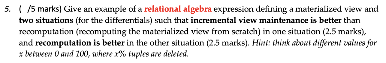Solved 5. ( /5 marks) Give an example of a relational | Chegg.com