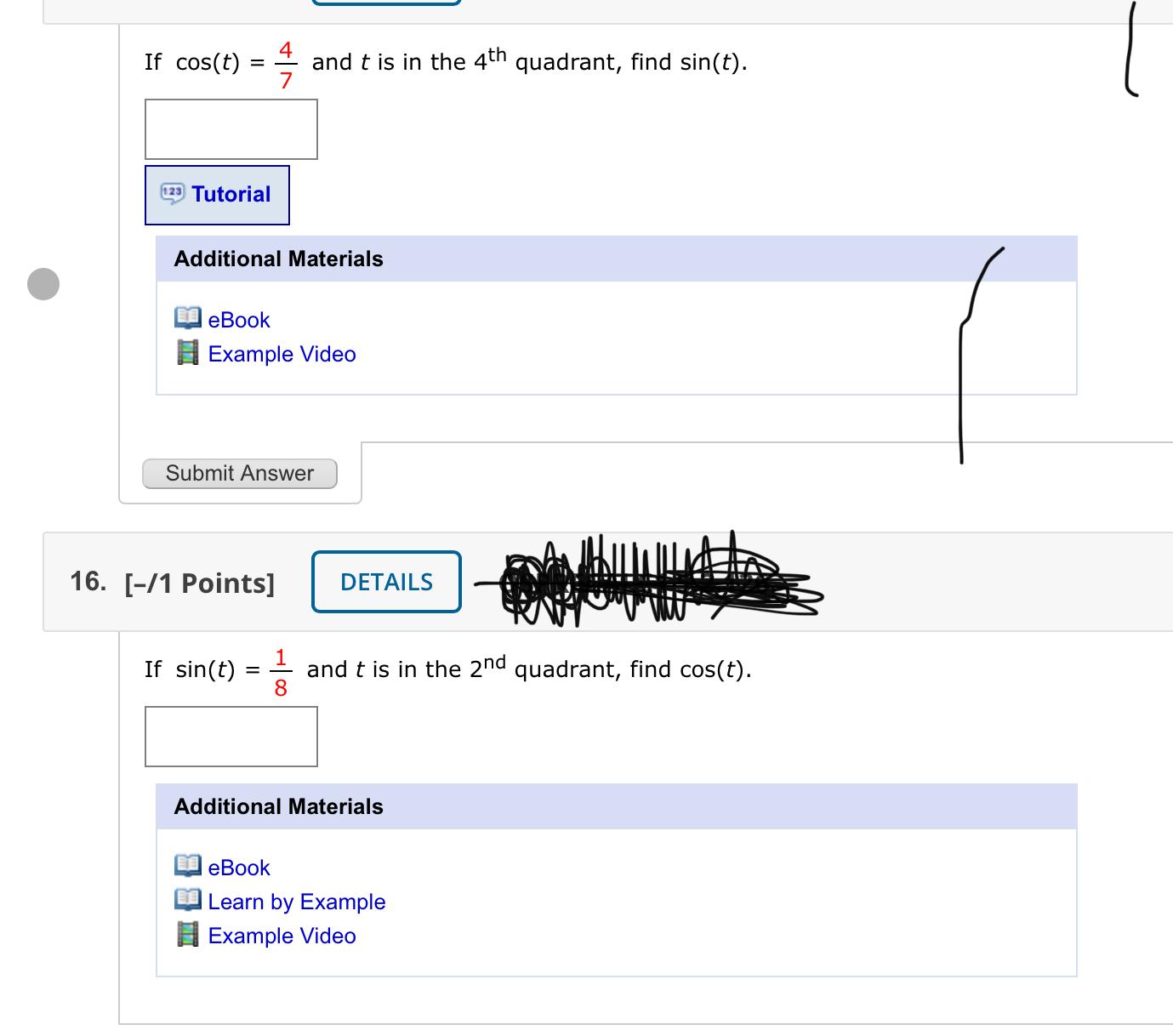 Solved If cos(t) = 2 / 목 and t is in the 4th quadrant, find | Chegg.com