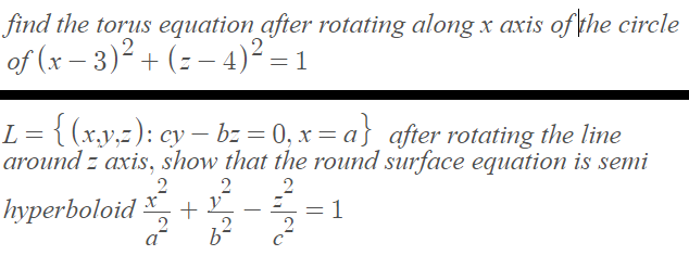 Solved find the torus equation after rotating along x axis | Chegg.com