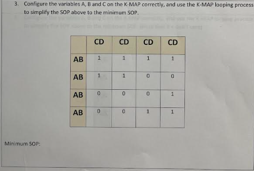 Solved 3. Configure the variables A,B and C on the K-MAP | Chegg.com