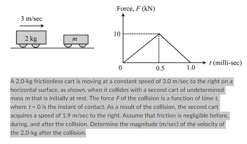 Solved A 2.0-kg frictionless cart is moving at a constant | Chegg.com