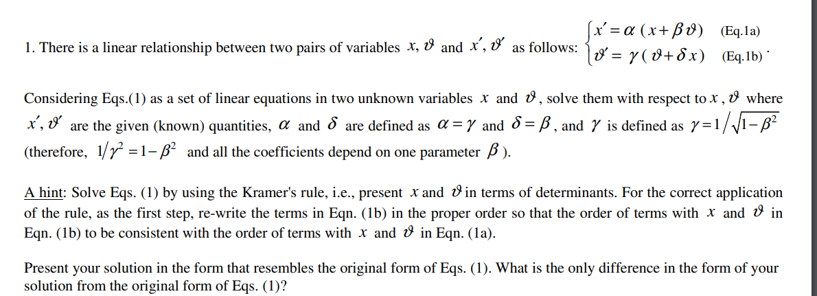 Solved 1. There is a linear relationship between two pairs | Chegg.com