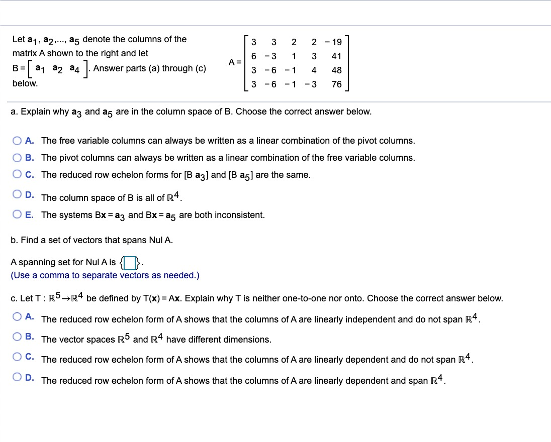 Solved 3 3 2 2 - 19 1 3 41 Let a1, a 2,..., a5 denote the | Chegg.com