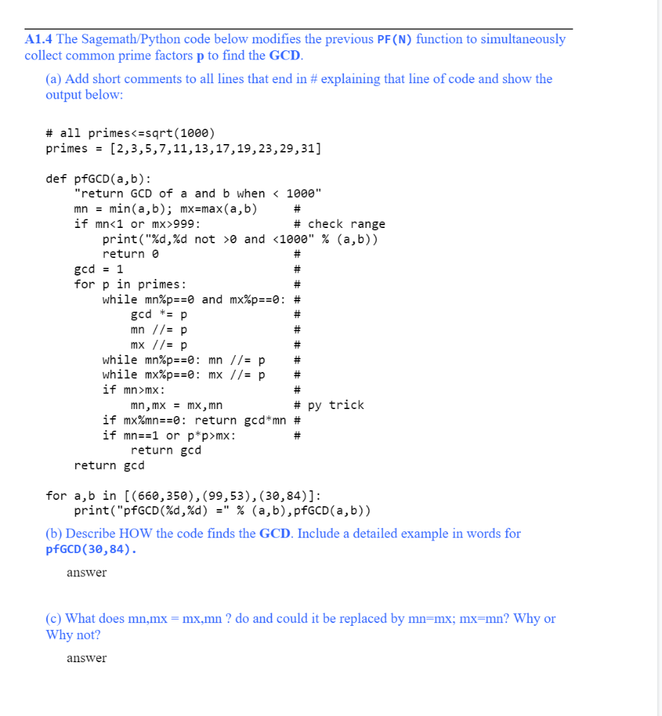Solved A1.4 The Sagemath/Python code below modifies the | Chegg.com