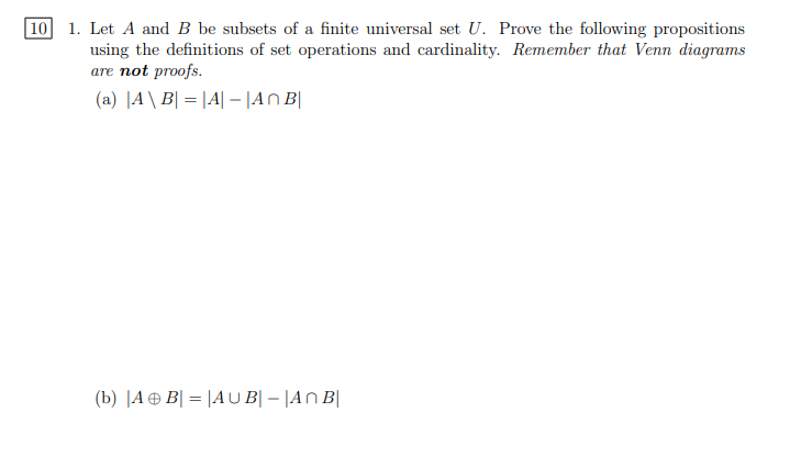 Solved 10 1. Let A and B be subsets of a finite universal | Chegg.com