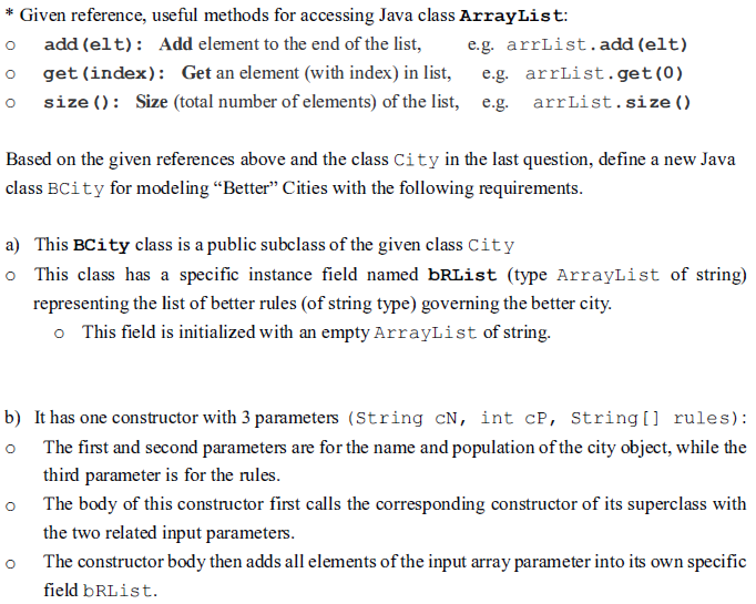 Solved * Given reference, useful methods for accessing Java | Chegg.com