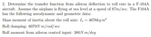 Solved 2. Determine the transfer function from aileron | Chegg.com