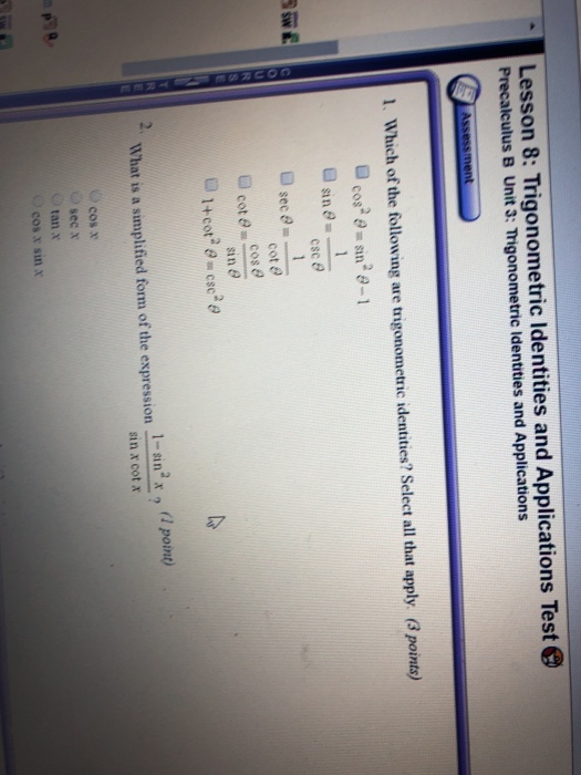 Solved Lesson 8: Trigonometric Identities and Applications | Chegg.com