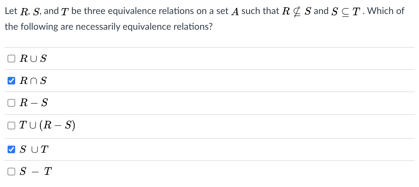 Solved Let R, S, and I be three equivalence relations on a | Chegg.com