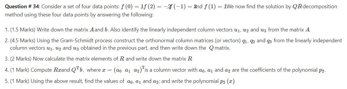 Solved Question # 34: Consider a set of four data points: | Chegg.com