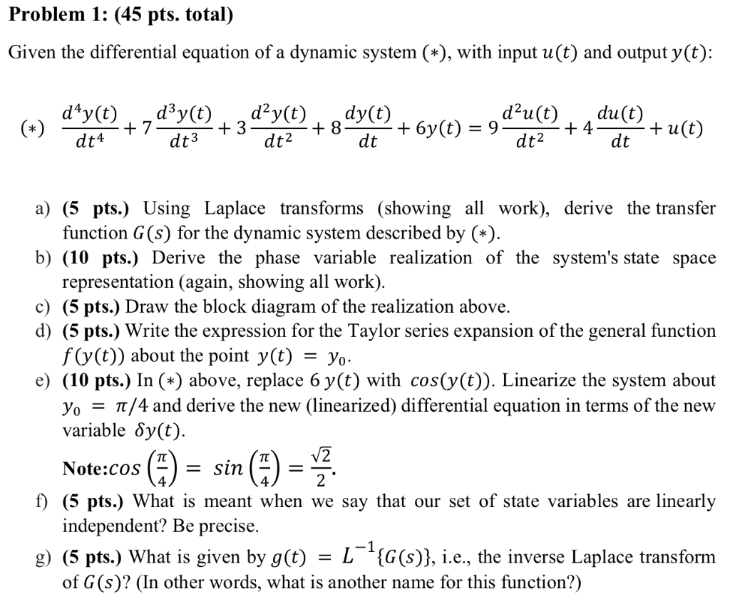 Solved Given the differential equation of a dynamic system | Chegg.com
