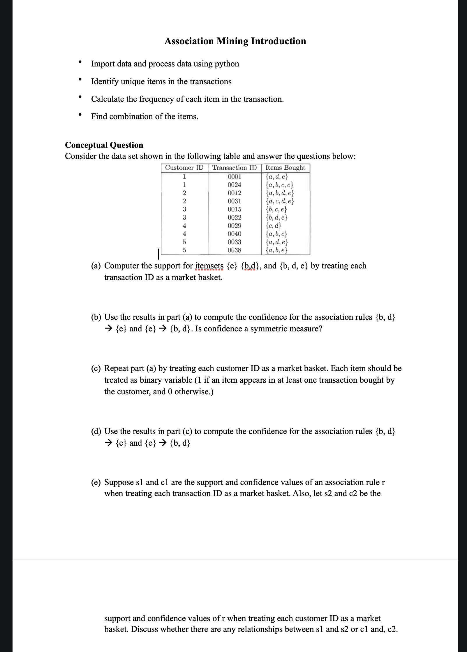 Solved Association Mining Introduction - Import data and | Chegg.com