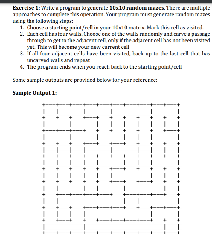 Solved Exercise 1: Write a program to generate 10x10 random | Chegg.com