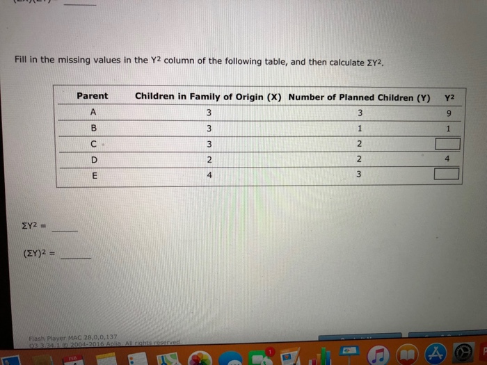 Solved Fill in the missing values in the Y2 column of the | Chegg.com