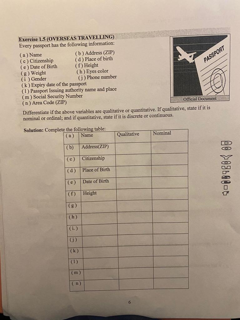 Solved Exercise 1.5 (OVERSEAS TRAVELLING) Every passport has | Chegg.com