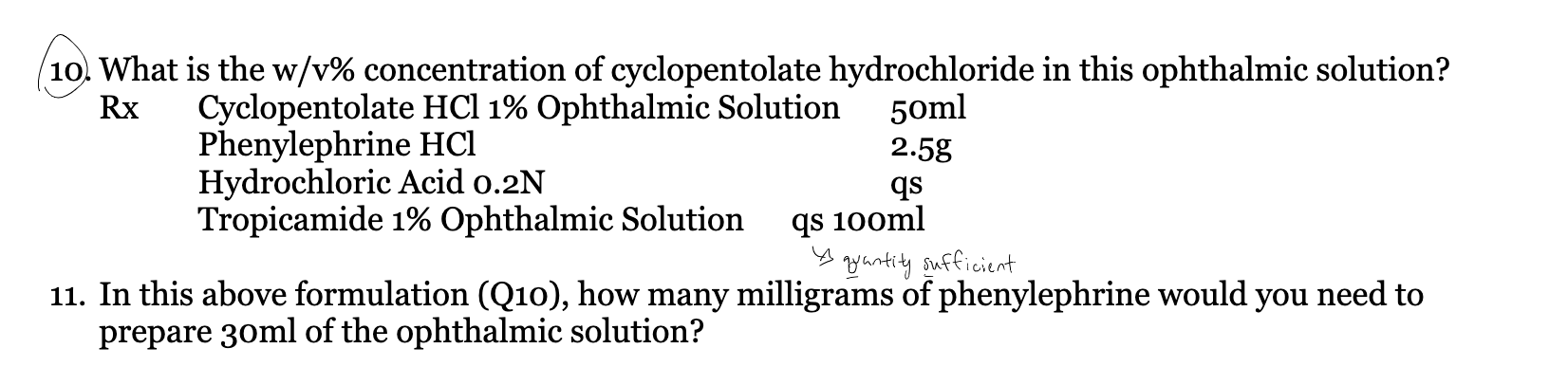 Solved 10. What is the w/v\% concentration of cyclopentolate | Chegg.com