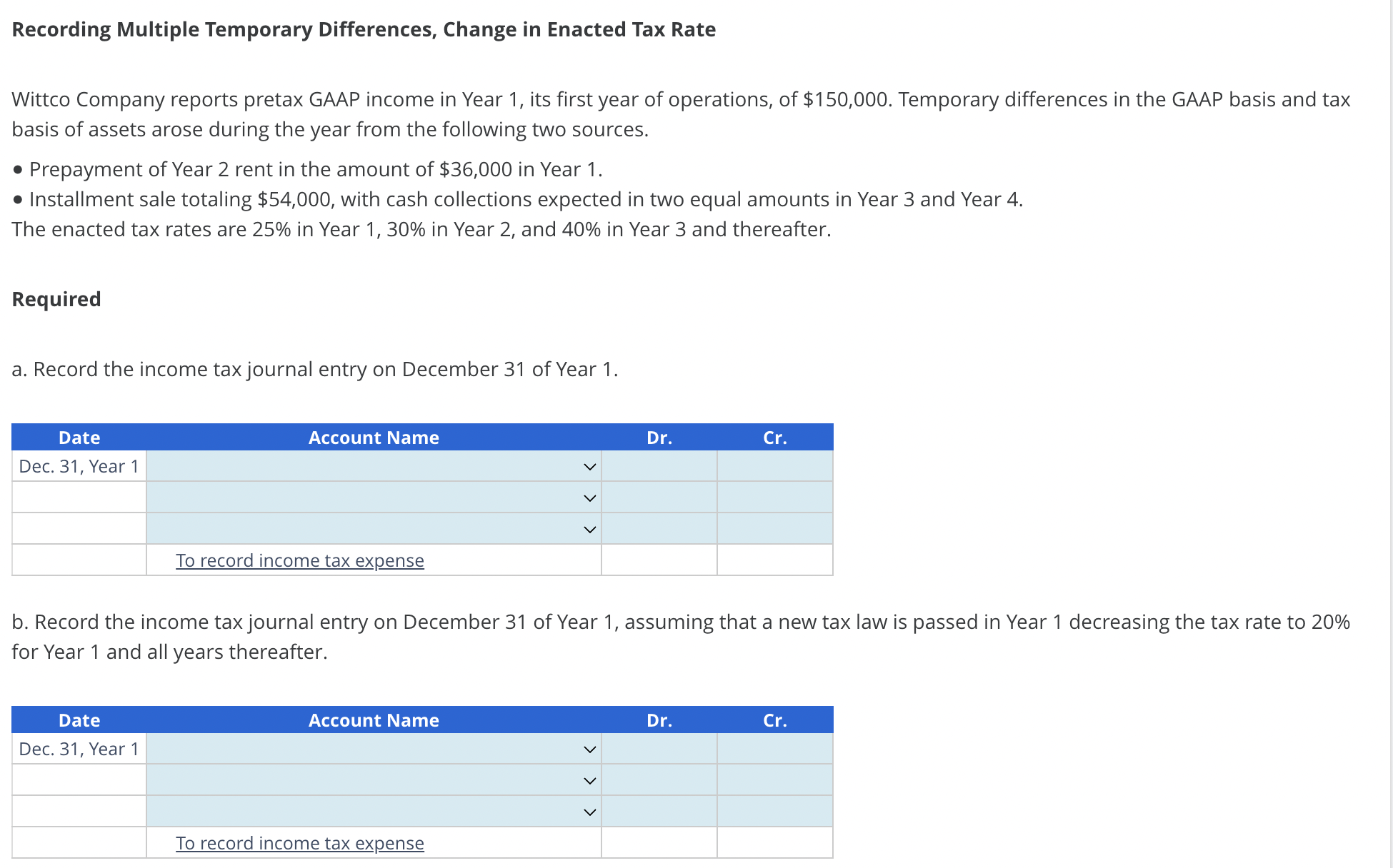 Solved Recording Multiple Temporary Differences, Change in | Chegg.com