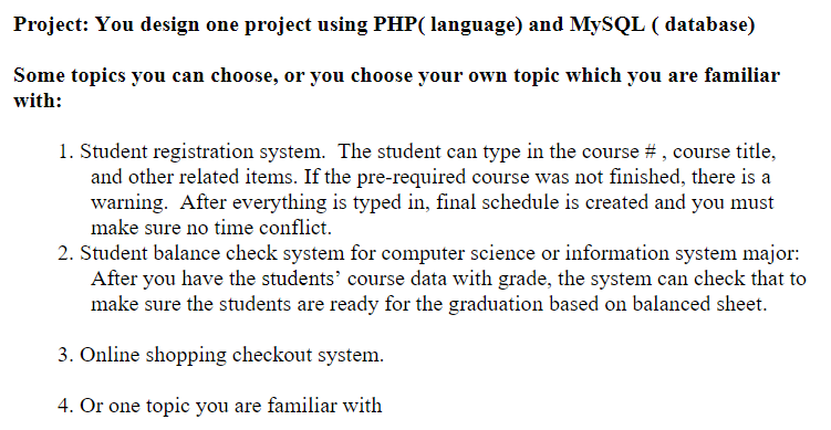 Solved Project: You design one project using PHP ( language) | Chegg.com