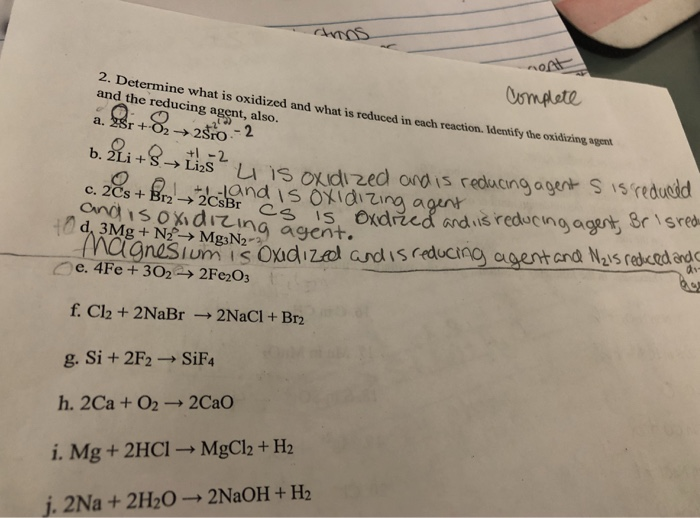 Solved 2. Determine what is oxidized and the reducing aggnt, | Chegg.com