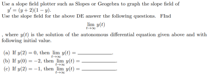Solved Use a slope field plotter such as Slopes or Geogebra | Chegg.com