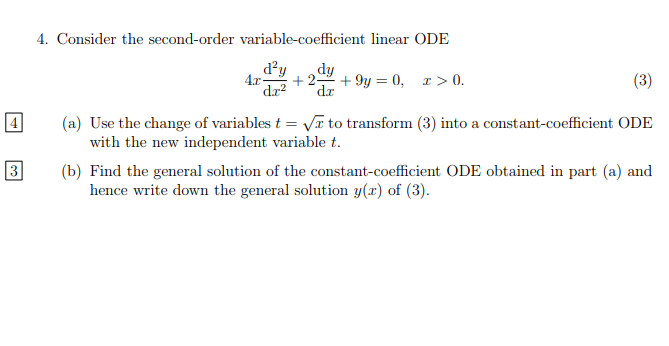 Solved the second-order variable-coefficient linear ODE (a) | Chegg.com