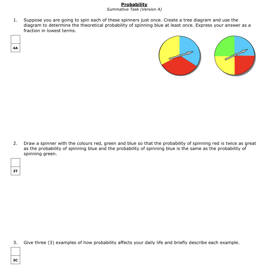 Solved Probability Summative Task (Version A) 1. Suppose you | Chegg.com