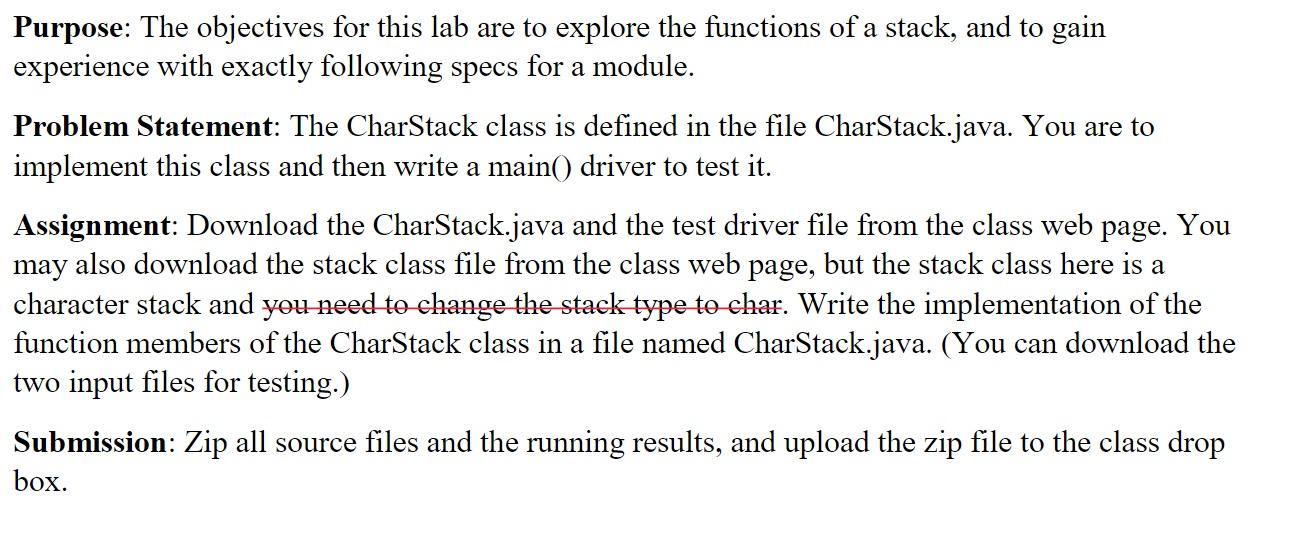 package charstackapp; import java.io.*; import | Chegg.com
