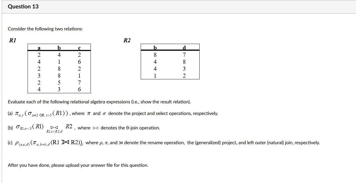 Solved Consider the following two relations: R1 R2 Evaluate | Chegg.com
