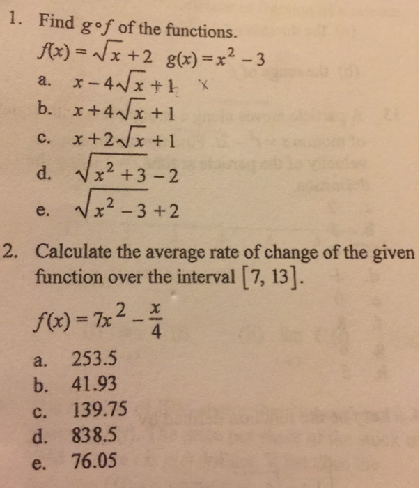 Solved Find g circle f of the functions. f(x) = squareroot | Chegg.com