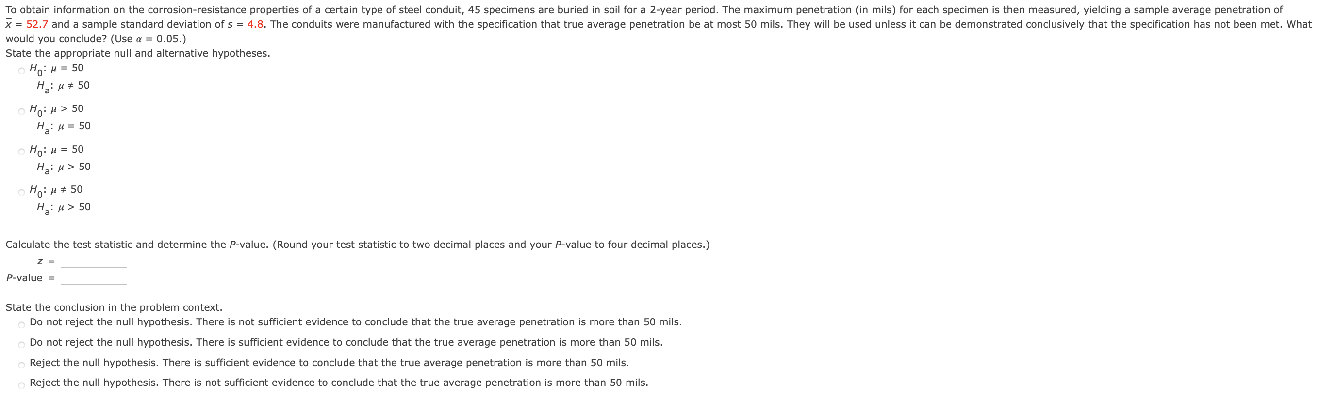Solved would you conclude? (Use α=0.05.)State the | Chegg.com
