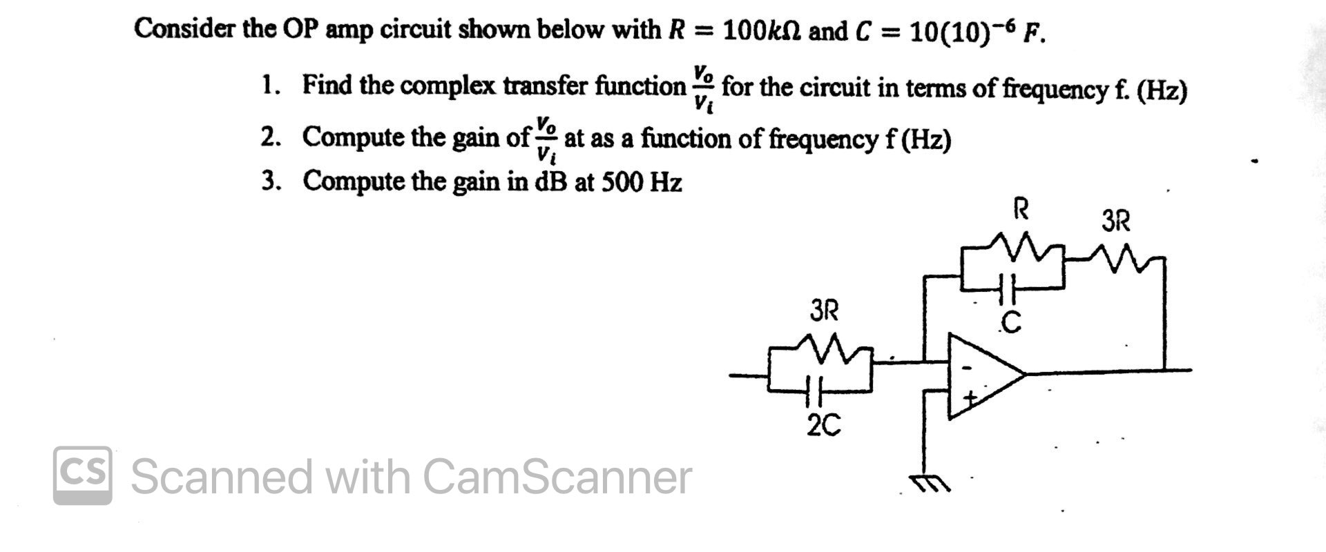 Solved Consider the OP amp circuit shown below with R = | Chegg.com