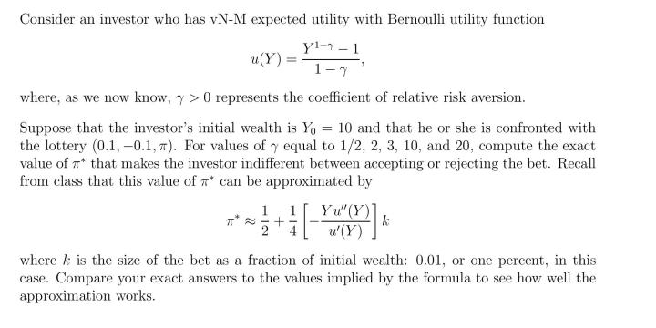 Solved Consider an investor who has vN-M expected utility | Chegg.com