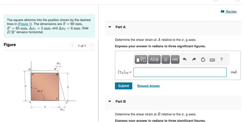 Solved The square deforms into the position shown by the | Chegg.com