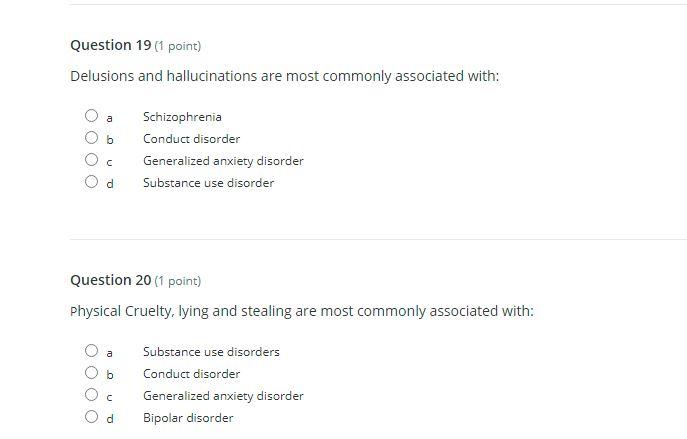 Solved Question 19 (1 point) Delusions and hallucinations | Chegg.com