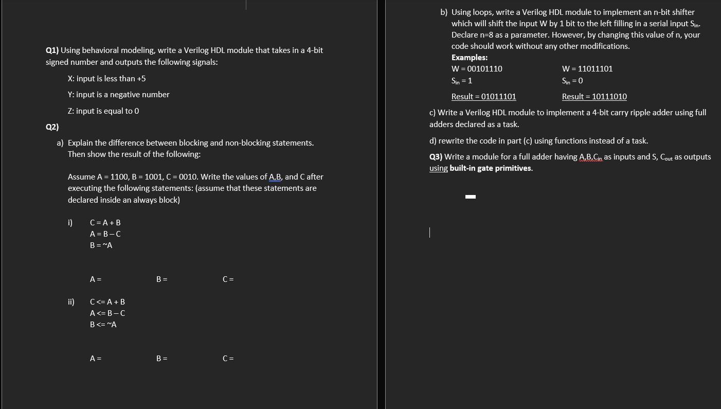Q1x : input is less than +5Y: input is a negative | Chegg.com